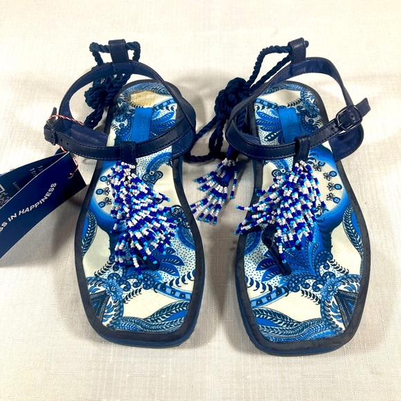 FARM Rio | Shoes | Nwt Farm Rio Blue Tile Beaded Flat Sandal Size 6 ...